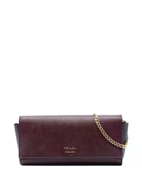 Prada Bibliotheque Clutch With Chain Crossbody Bag - Red