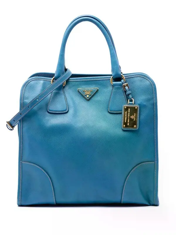 Prada Saffiano Lux Shopping Tote Satchel - Blue