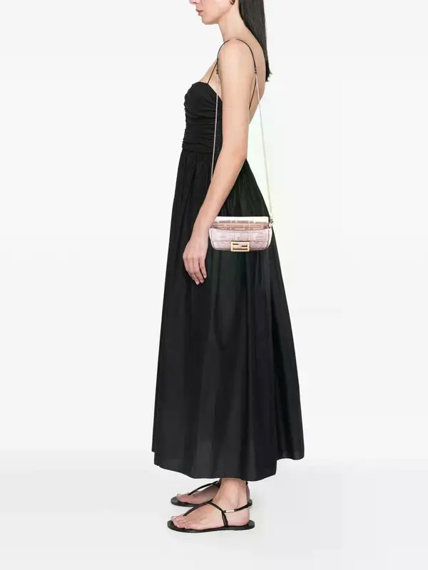Fendi Mini Zucca Embossed Metallic Leather Baguette Satchel