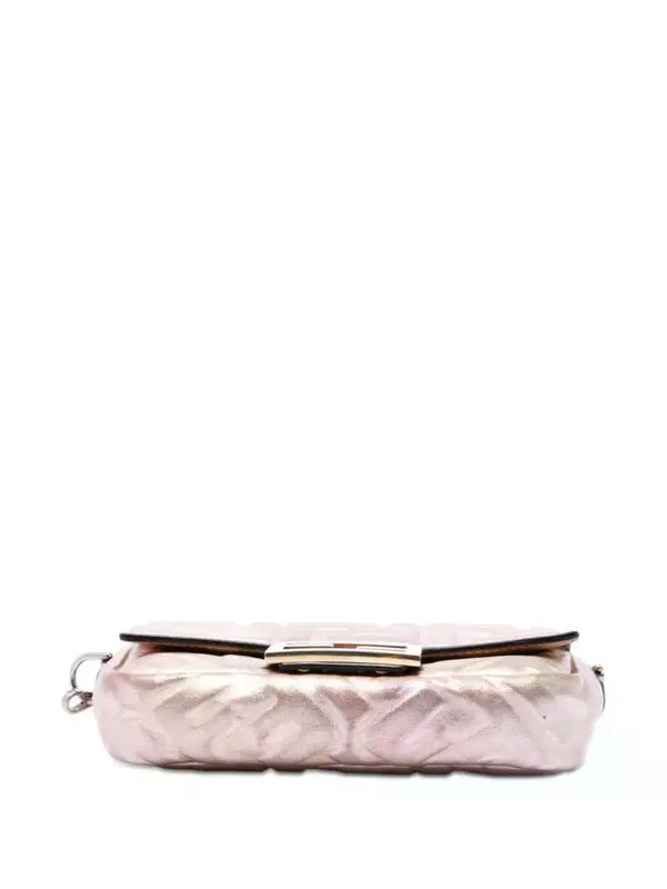 Fendi Mini Zucca Embossed Metallic Leather Baguette Satchel