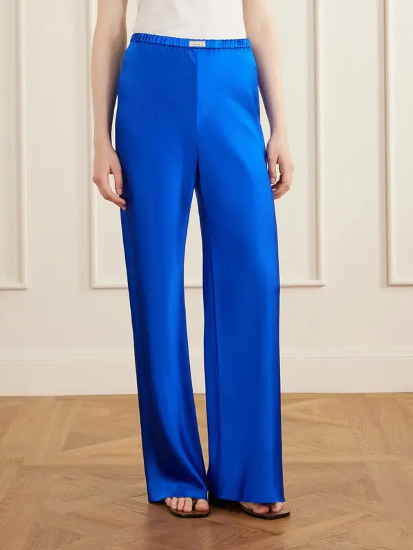 Comme Si Silk Charmeuse Wide-leg Pants - Blue