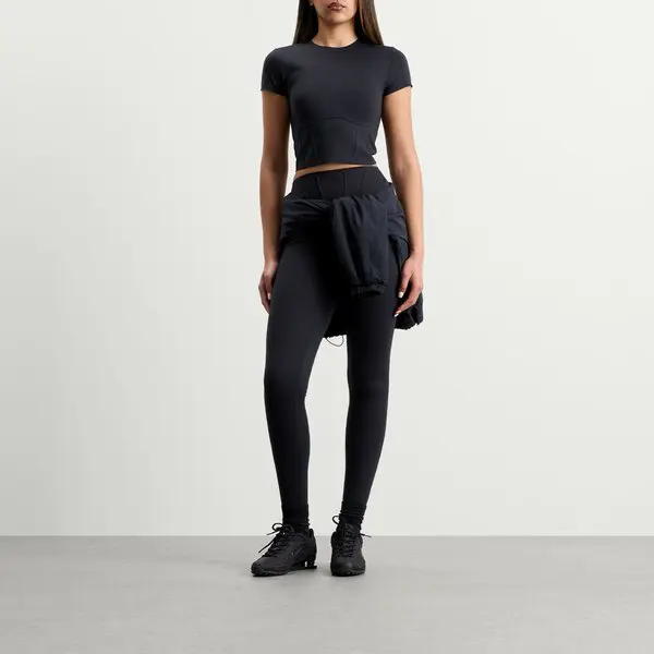 Nike X Skims Matte Corset Short Sleeve Crop Top - Obsidian