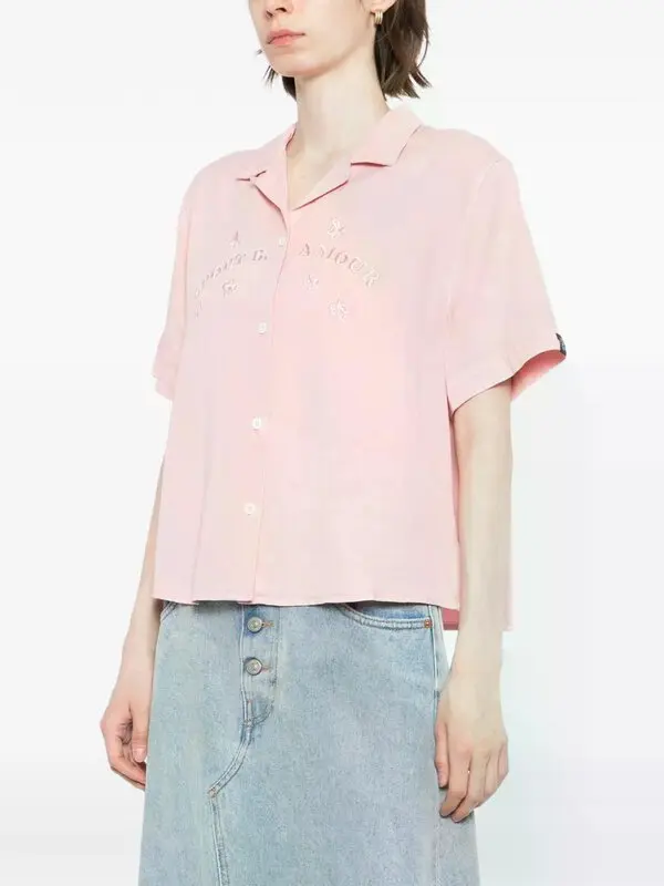 AGNES B. Embroidered Short-sleeve Shirt - Pink