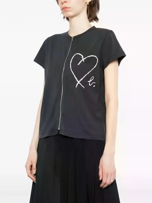 AGNES B. Heart-print Zip-up T-shirt