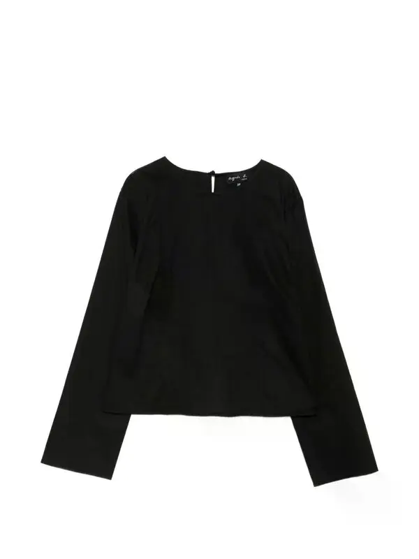 AGNES B. Pintuck Long-sleeve Blouse - Black