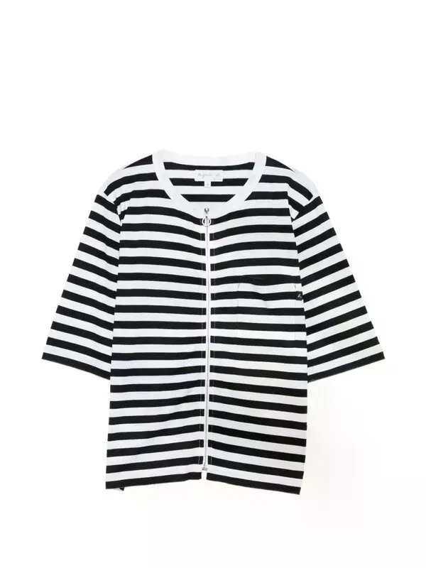 AGNES B. Striped Zip-up T-shirt