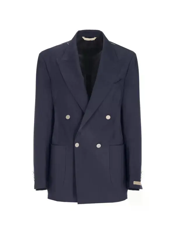 BRIGLIA 1949 Navy Peak Lapel Double-breasted Blazer