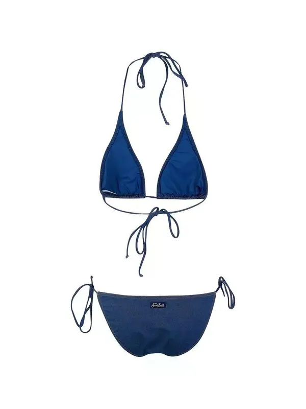MC2 SAINT BARTH Denim-effect Triangle Bikini - Blue