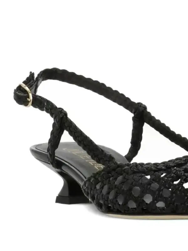 JULIE DEE Leather Slingback Heeled Pumps - Black