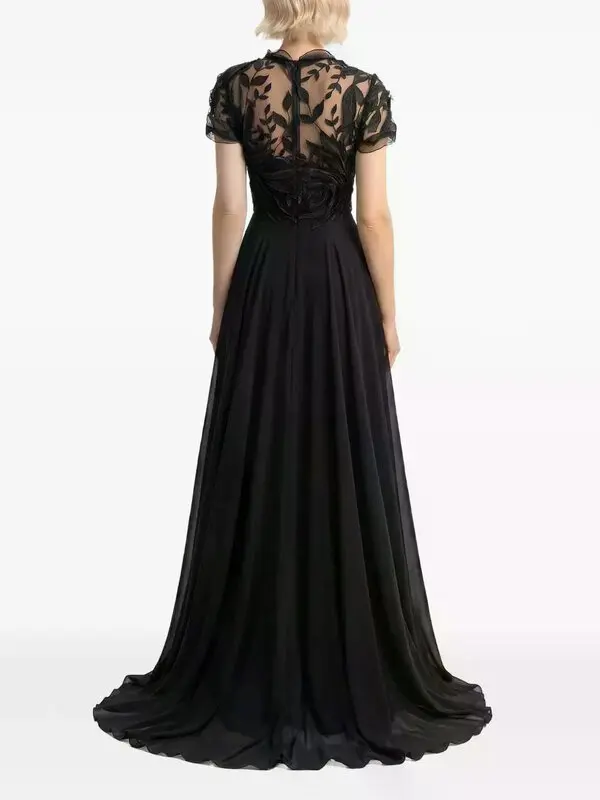 GEMY MAALOUF Sheer Floral-embroidered Gown With 3d Floral Appliqu