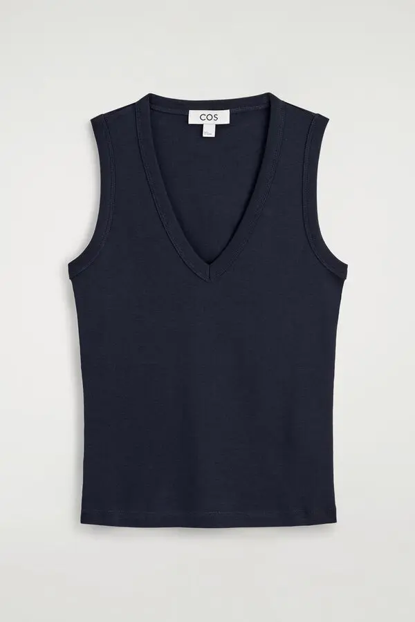 Cos Cotton V-neck Tank Top - Navy