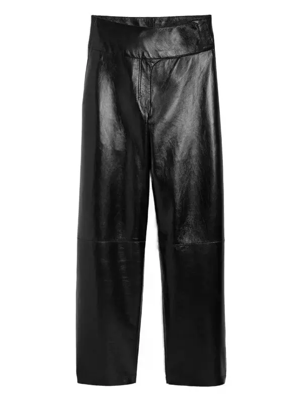 AMI Paris Belted Leather Trousers - Black