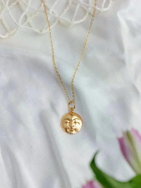 OTTOMAN HANDS Moon Face Pendant Necklace
