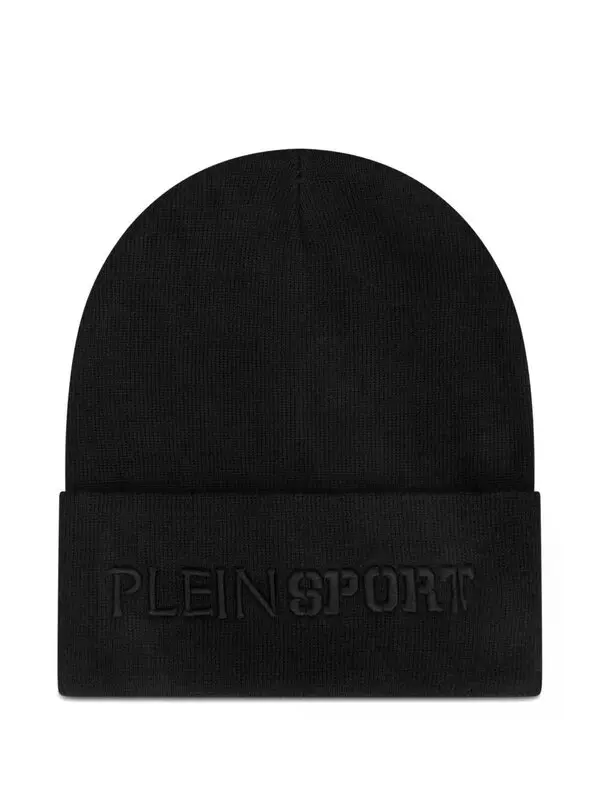 PLEIN SPORT Embroidered-logo Ribbed Beanie Hat - Black
