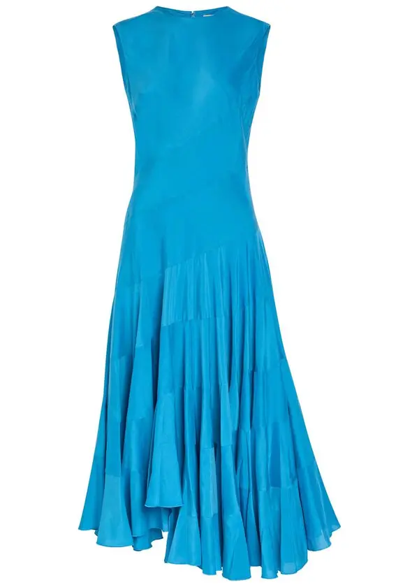 Tory Burch Flared Cotton And Silk-blend Midi Dress - Bright Blue