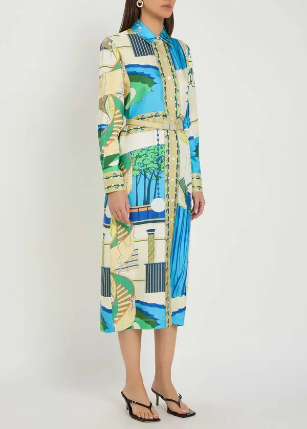 Tory Burch Printed Silk Midi Shirt Dress