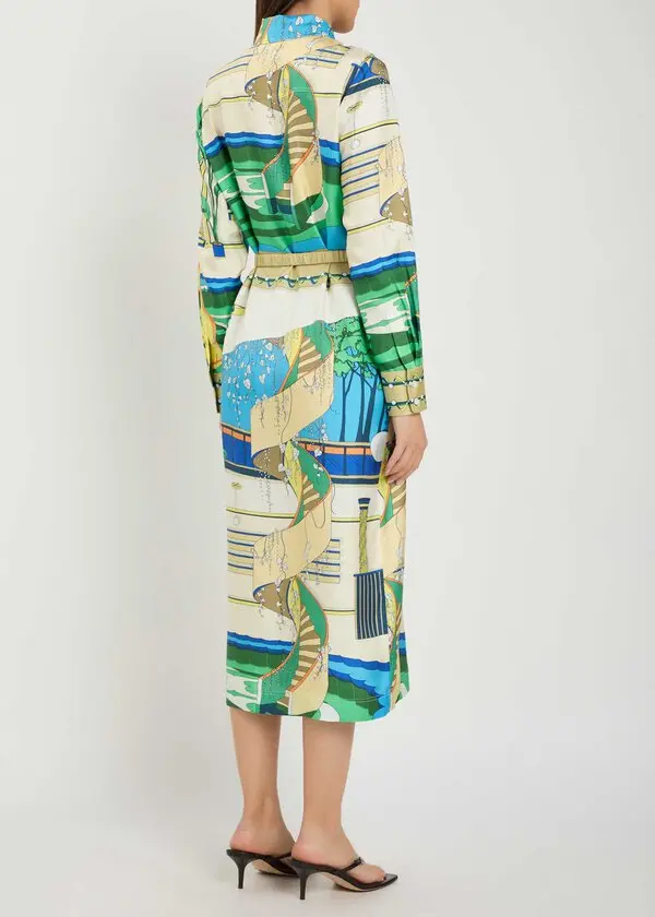 Tory Burch Printed Silk Midi Shirt Dress