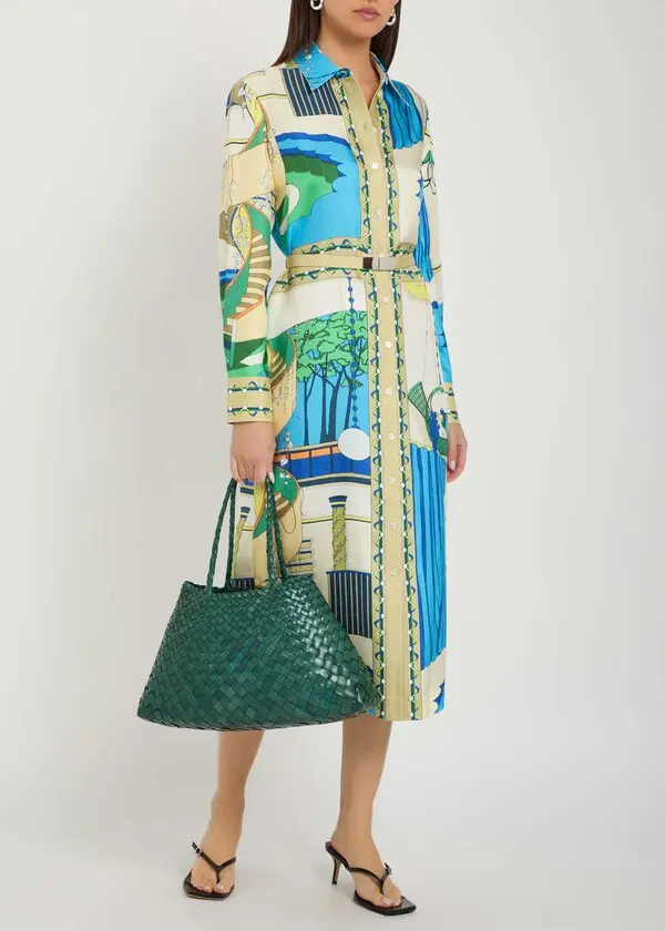 Tory Burch Printed Silk Midi Shirt Dress