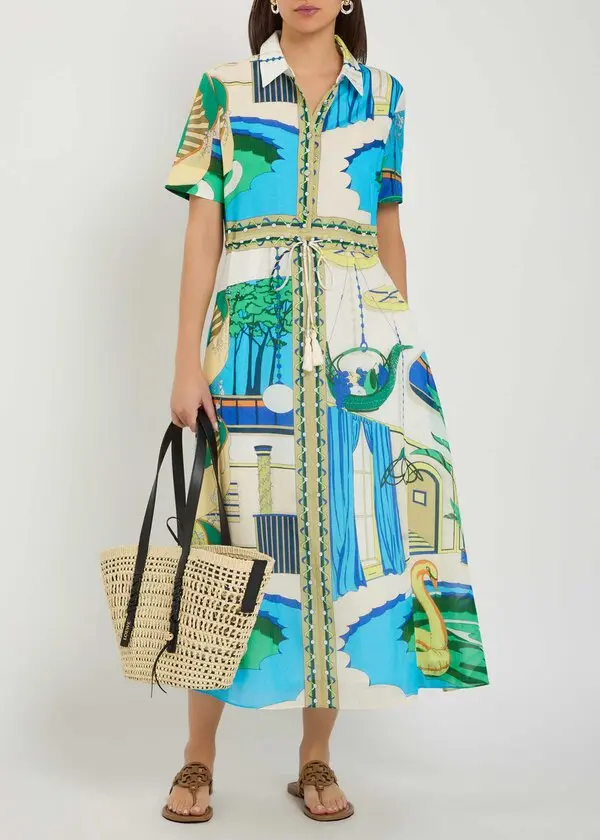 tory burch shirt dress Tory Burch Women's Printed Silk Shirtdress in The Pool Blue, size 10