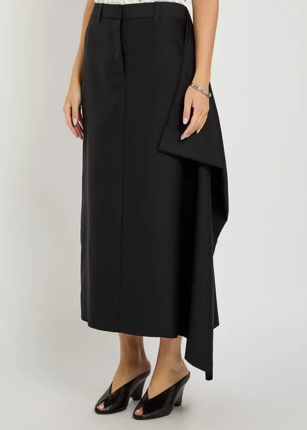 HEIRLOME Augusta Draped Wool And Silk-blend Midi Skirt - Black