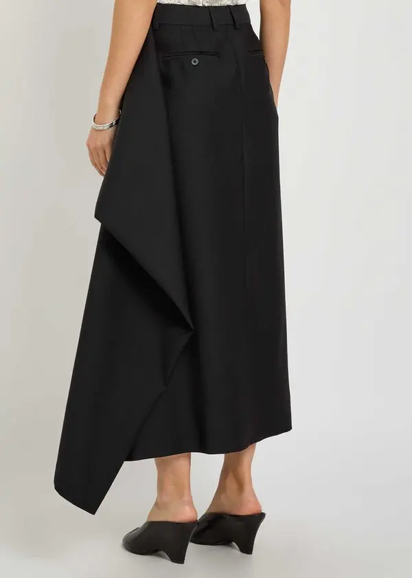 HEIRLOME Augusta Draped Wool And Silk-blend Midi Skirt - Black
