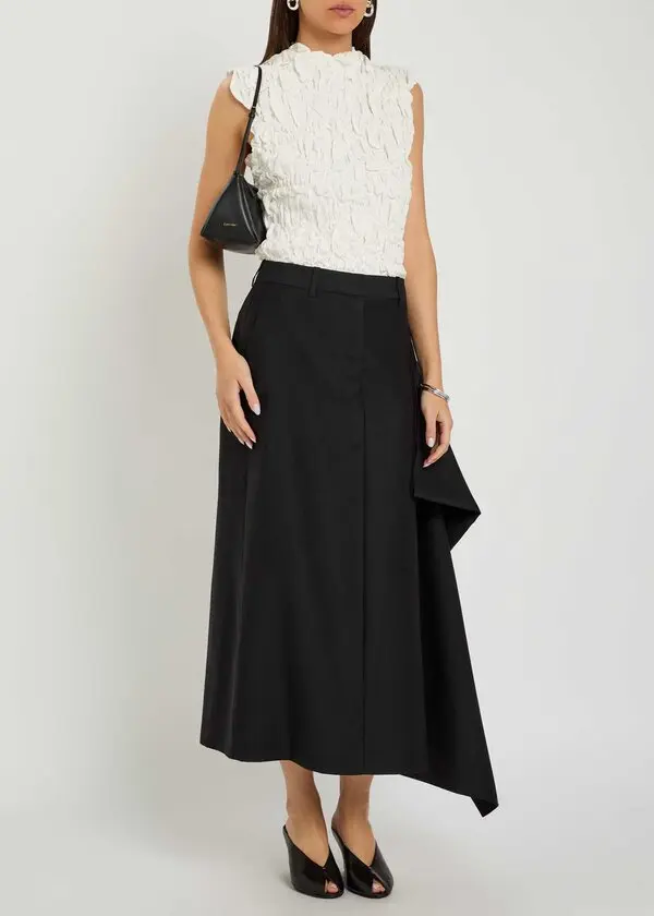 HEIRLOME Augusta Draped Wool And Silk-blend Midi Skirt - Black