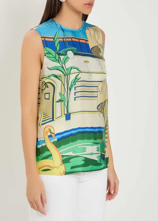 Tory Burch Printed Silk Scarf-effect Top
