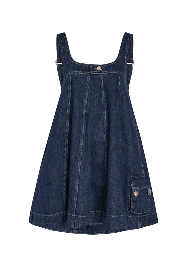 DAMSON MADDER Immy Panelled Denim Mini Dress - Dark Blue