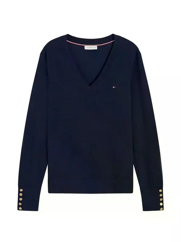 Tommy Hilfiger V-neck Sweater With Button Cuffs - Blue