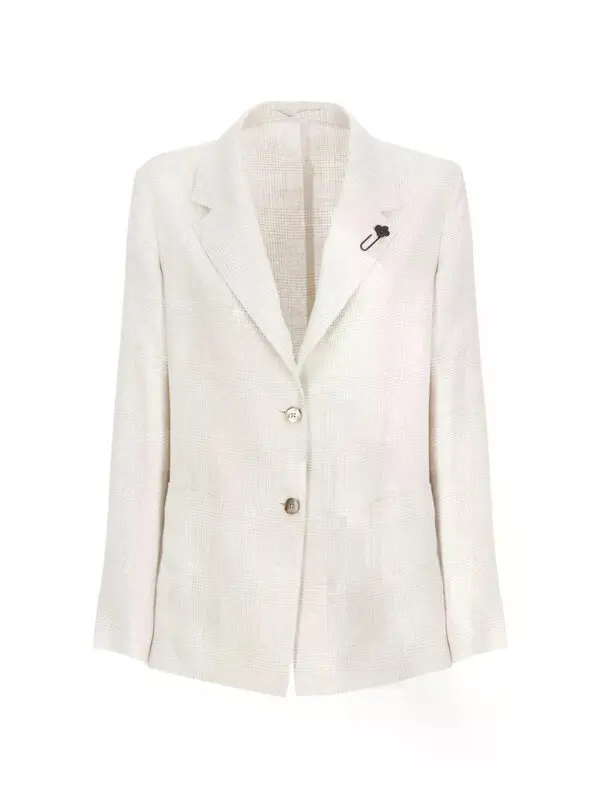 LARDINI Check-pattern Linen Blazer - Neutrals
