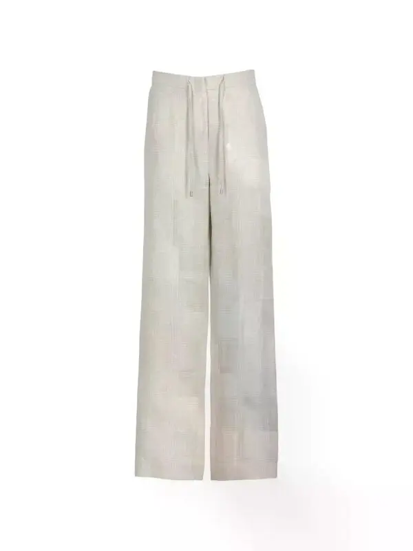 LARDINI Linen Prince Of Wales Check Trousers - Neutrals