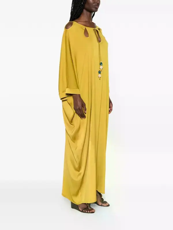 LE RJTANGE Ochre Cut-out Embellished Maxi Dress