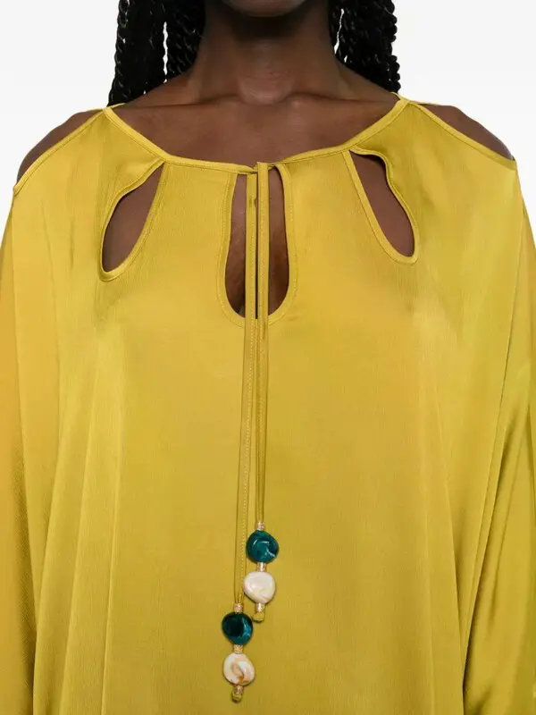 LE RJTANGE Ochre Cut-out Embellished Maxi Dress
