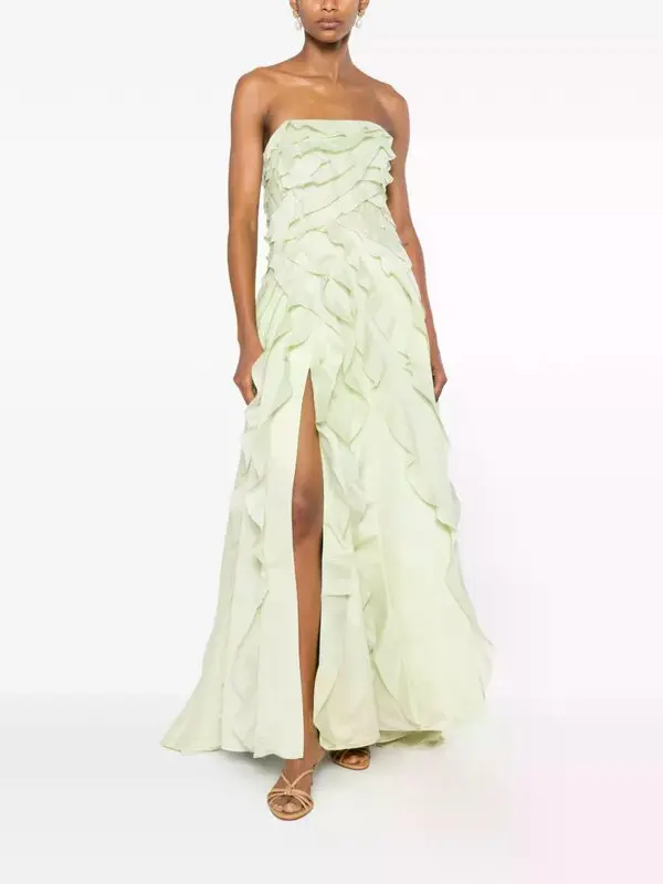 Aje Strapless Ruffled Gown - Green