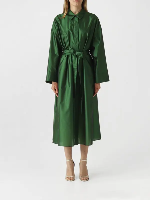 Max Mara Collared Dress With Belt - Emerald