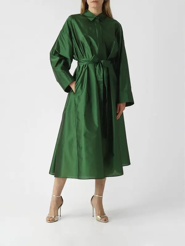 Max Mara Collared Dress With Belt - Emerald
