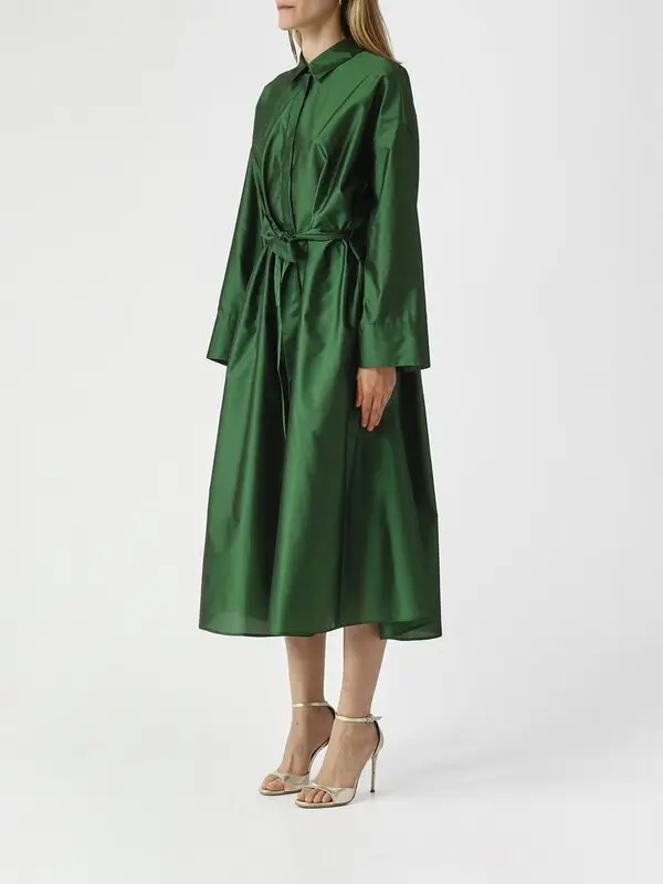 Max Mara Silk-blend Midi Shirt Dress With Tie-waist Belt - Emerald