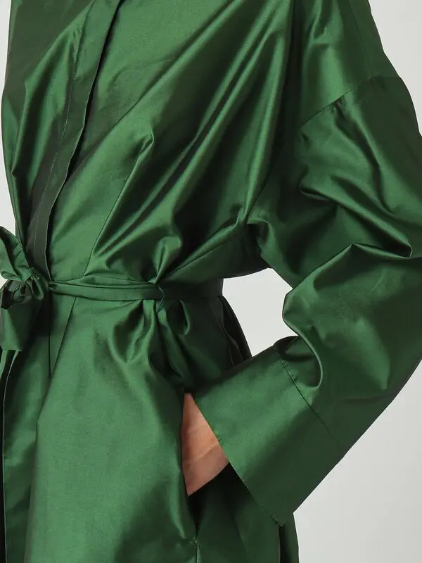 Max Mara Silk-blend Midi Shirt Dress With Tie-waist Belt - Emerald