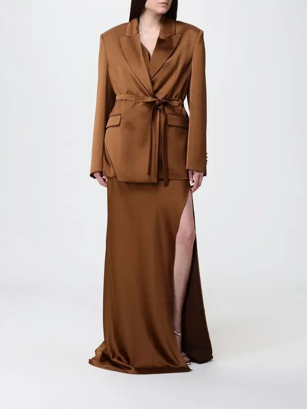 Andamane Satin Maxi Dress With V-neck And Train