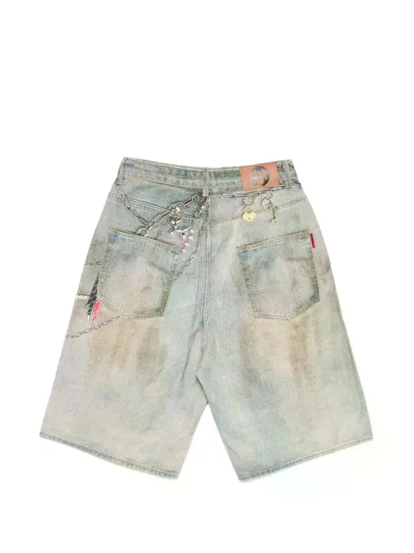 ACUPUNCTURE 1993 Denim Distressed Chain-link Shorts