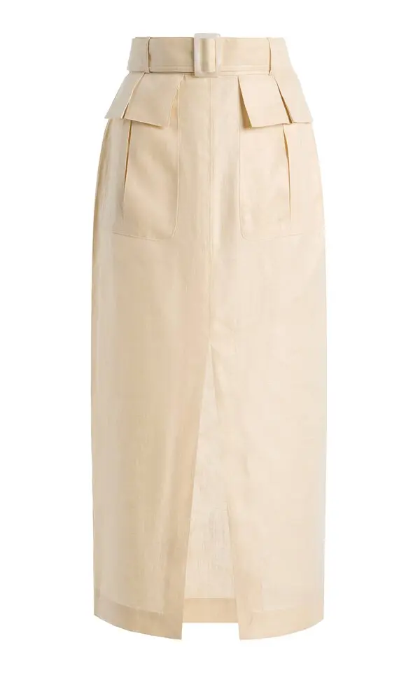 Matthew Bruch Linen Midi Cargo Skirt - Ivory