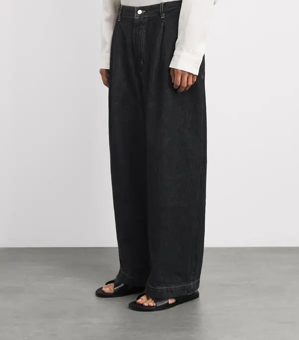 Studio Nicholson Pleated Wide-leg Jeans - Black
