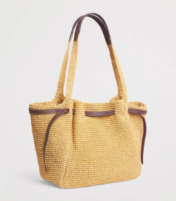 Tory Burch Raffia Leather Romy Tote Bag - Beige