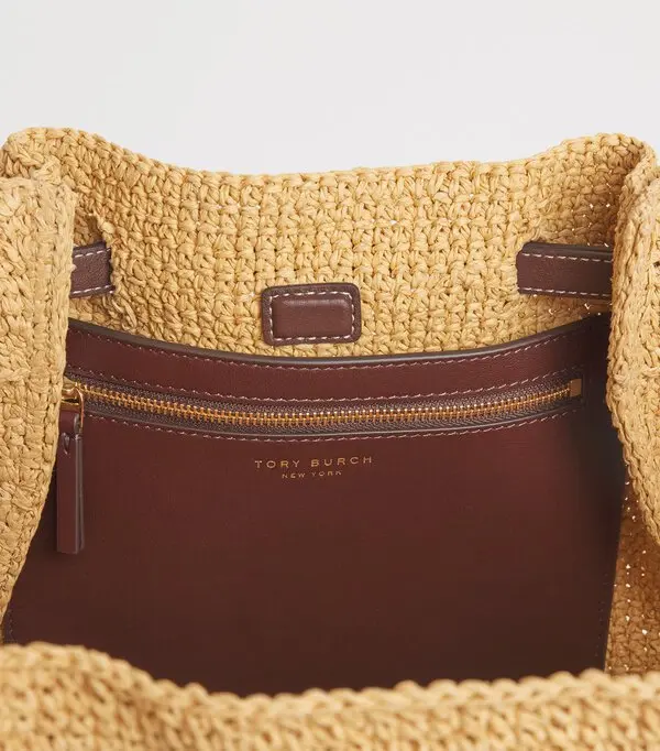 Tory Burch Raffia Leather Romy Tote Bag - Beige