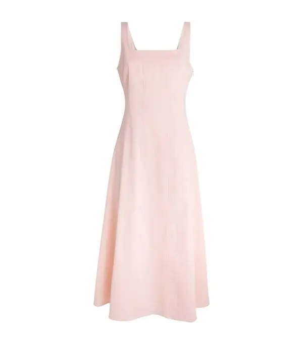 Theory Linen-blend Square-neck Midi Dress - Pink