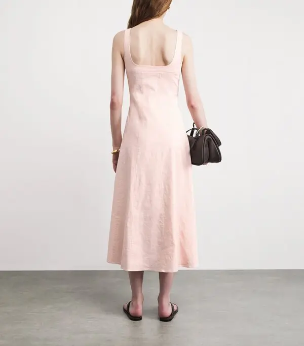 Theory Linen-blend Square-neck Midi Dress