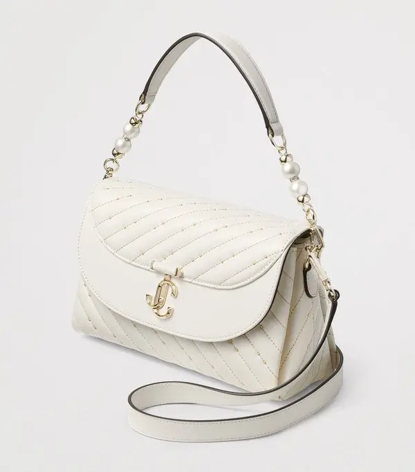 JIMMY CHOO Quilted Leather Top Handle Bag - White