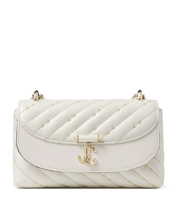 JIMMY CHOO Curve Small Quilted Lambskin Shoulder Bag With Monogram Logo - White