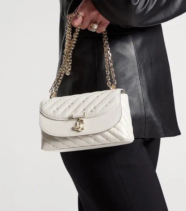 JIMMY CHOO Curve Small Quilted Lambskin Shoulder Bag With Monogram Logo