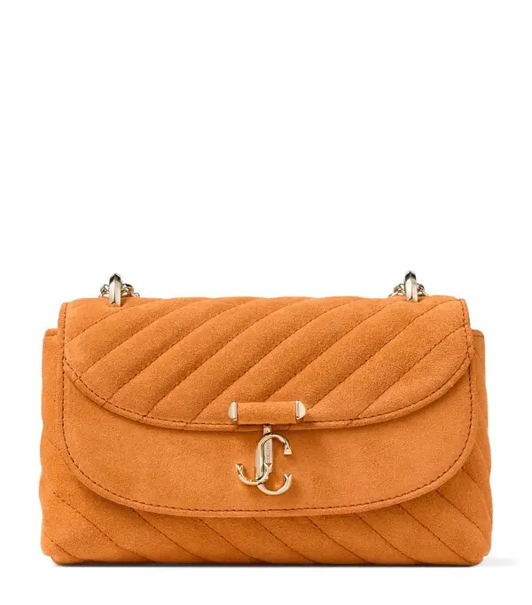 JIMMY CHOO Small Quilted Suede Curve Cross-body Bag - Orange
